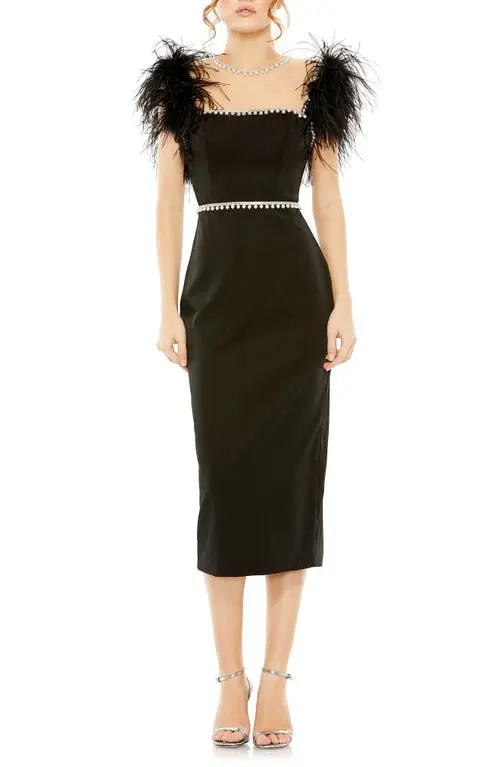 sachin and babi light blue dress Mac Duggal Feather Cap Sleeve Embellished Sheath Cocktail Dress - Black