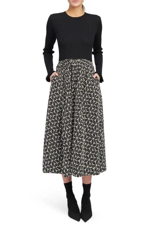 EN SAISON Brynn Mixed Media Midi Dress