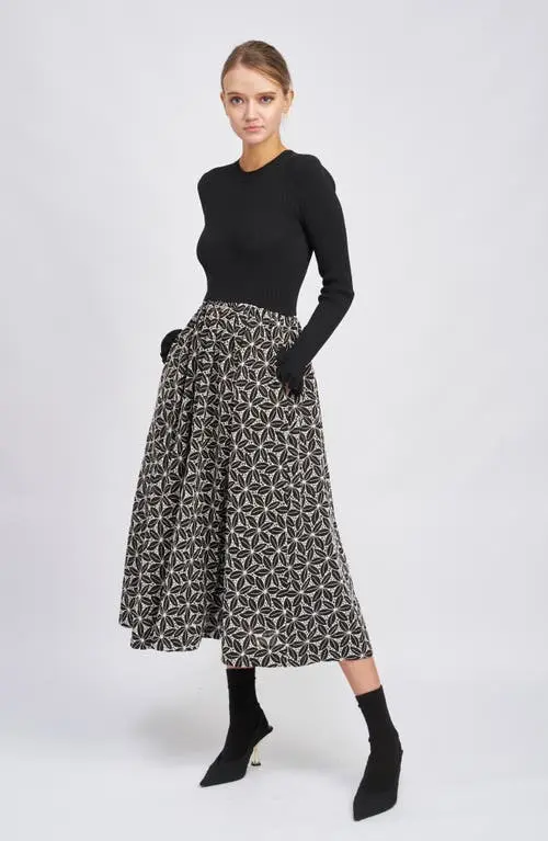 EN SAISON Brynn Mixed Media Midi Dress