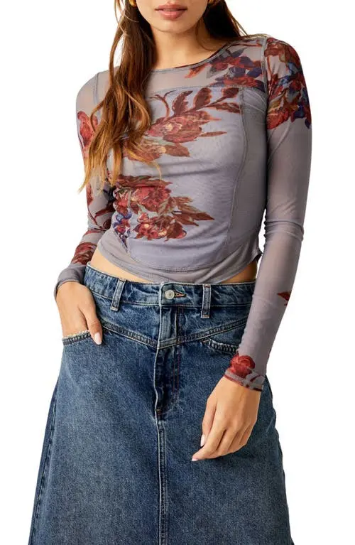 Free People Betty's Garden Mesh Top - Blue Combo