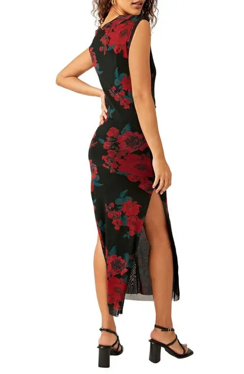 knee length dresses for ladies Free People BRIELLA Floral Rouched Mesh Midi Dress main image 1