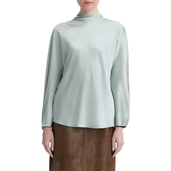 Vince Draped Funnel Neck Silk Top - Sea Mist