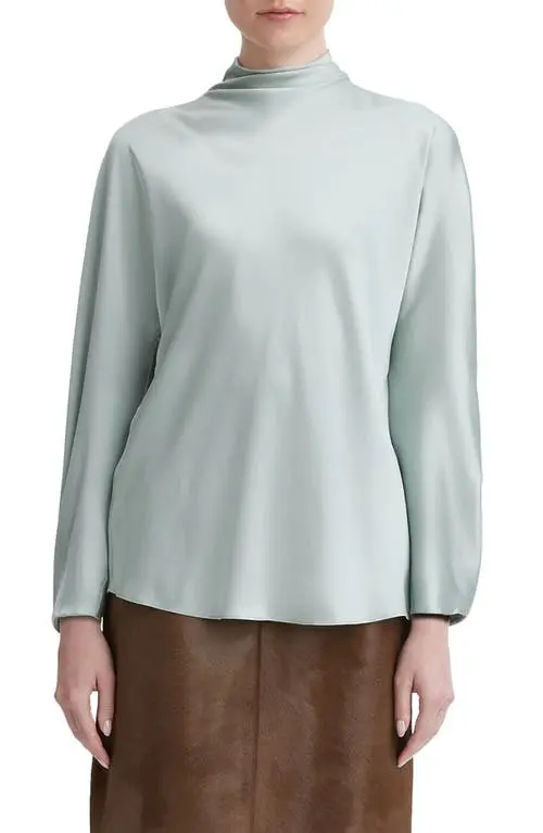 Vince Draped Funnel Neck Silk Top - Sea Mist