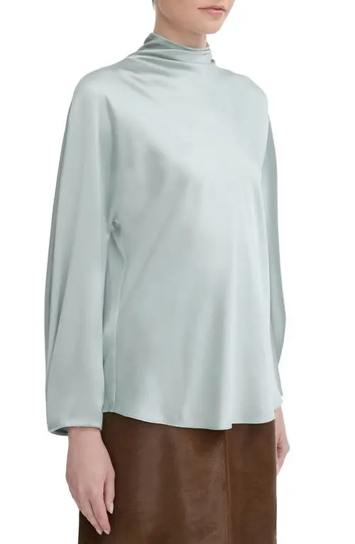 Vince Draped Funnel Neck Silk Top - Sea Mist