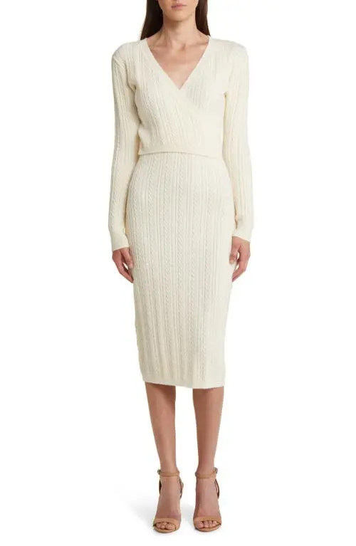 charles henry long sleeve dress Charles Henry Cable Stitch Long Sleeve Sweater Dress In Cream - 61% Off