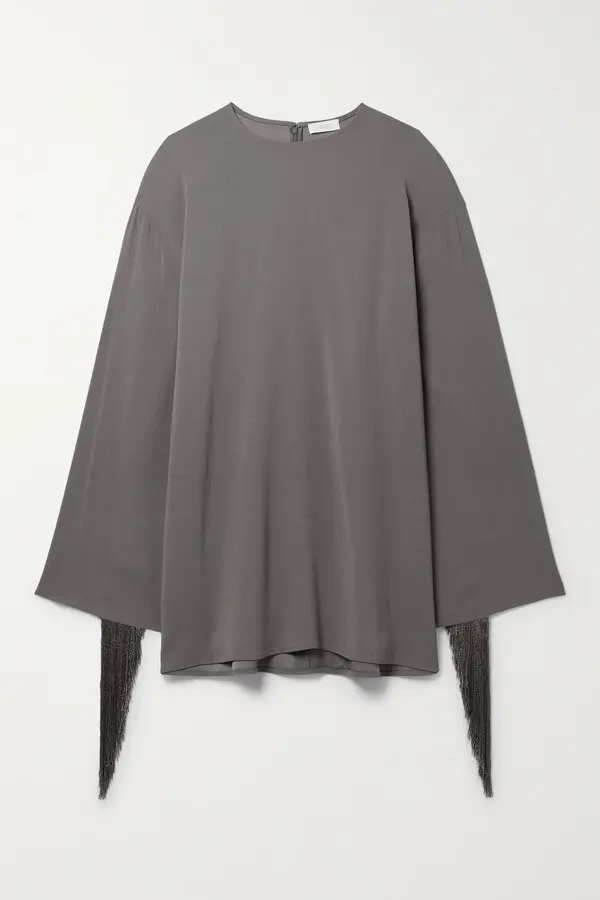 Lapointe Fringed Crepe Mini Dress