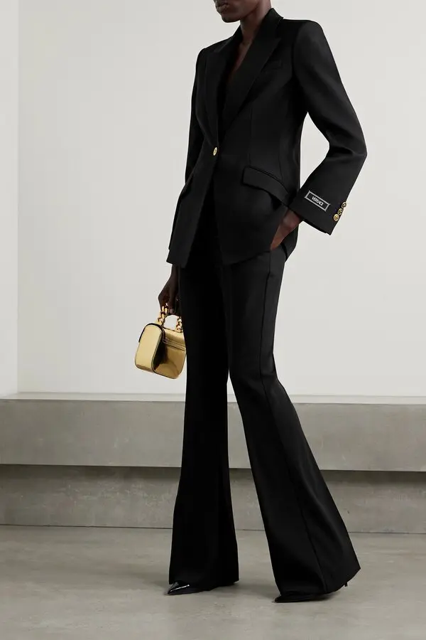 Versace Icons Embellished Wool-blend Flared Pants - Black