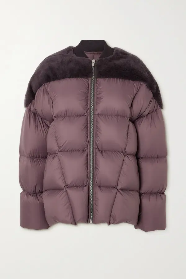 Rick Owens Shearling-paneled Quilted Down Jacket - Purple