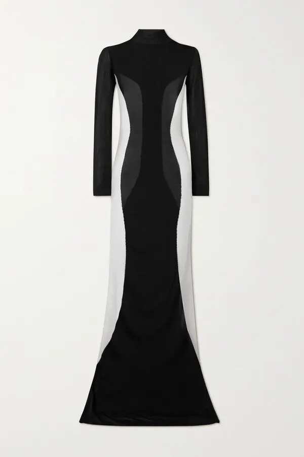 Grace Ling Net Sustain Silhouette Stretch-Knit And Mesh Maxi Dress In Black  - 70% Off | Editorialist