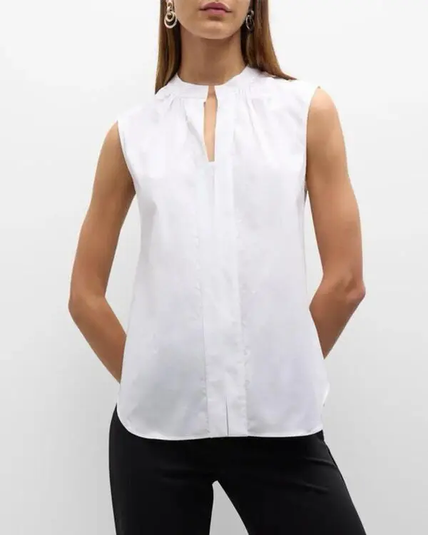 CALLAS MILANO Olympia Sleeveless Split-neck Blouse - White
