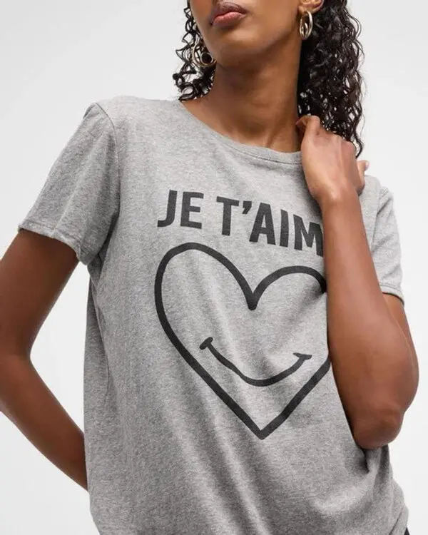 Cinq À Sept Smiling Heart Graphic T-shirt - Heather Greyblack