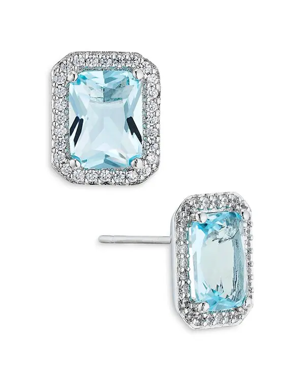 Nadri Emerald Cut Halo Stud Earrings - Aqua/silver