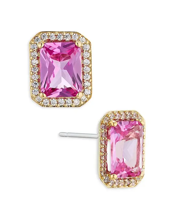 Nadri Emerald Cut Halo Stud Earrings - Pink/gold