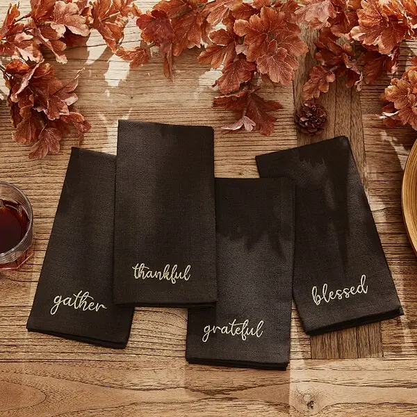 ELRENE HOME FASHIONS Harvest Sentiment Embroidered Napkins, Set Of 4 - Brown
