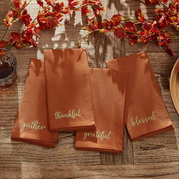ELRENE HOME FASHIONS Harvest Sentiment Embroidered Napkins, Set Of 4 - Rust