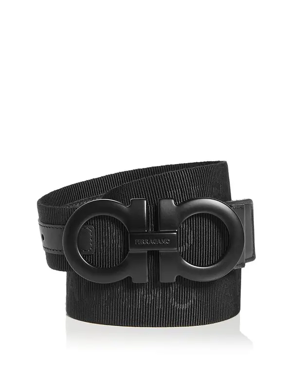 FERRAGAMO Double Gancini Fabric Belt - Nero