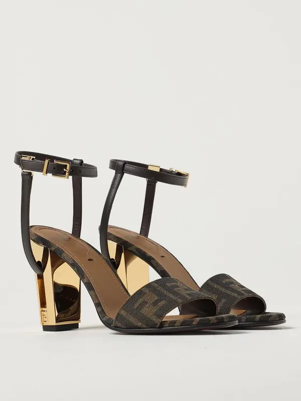 Fendi Sandals In Ff Jacquard Fabric And Leather In Tobacco 41