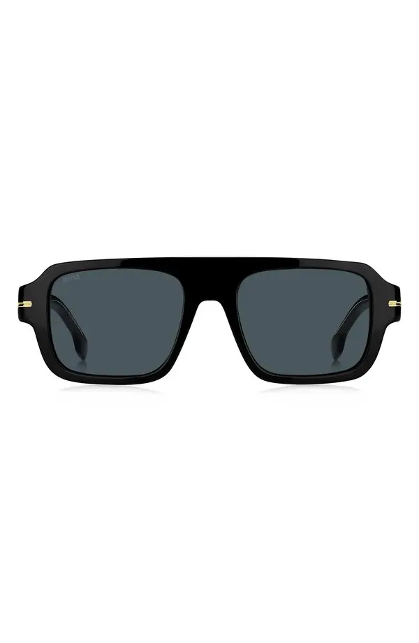 BOSS 53mm Flat Top Sunglasses - Black/ Blue Antireflex