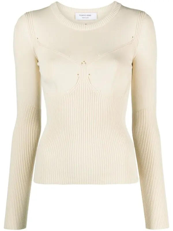 MARINE SERRE Rib-knit Long-sleeve Top - Neutrals
