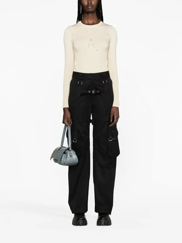 MARINE SERRE Rib-knit Long-sleeve Top - Neutrals
