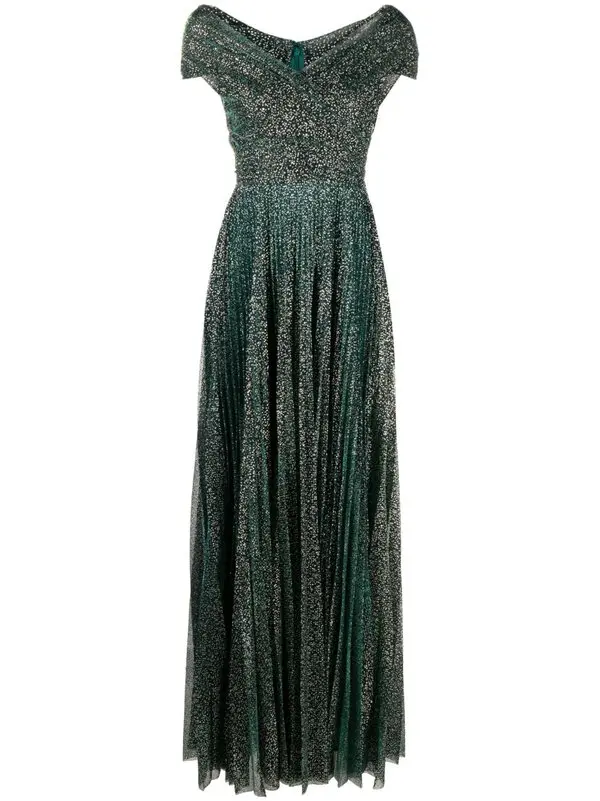 Talbot Runhof Beaded Off-shoulder Gown