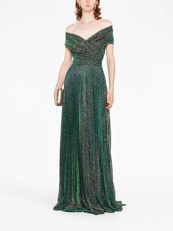 Talbot Runhof Beaded Off-shoulder Gown