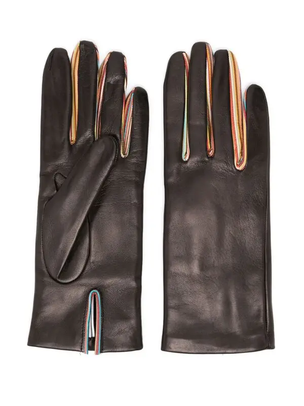 Paul Smith Stripe-detail Leather Gloves - Black