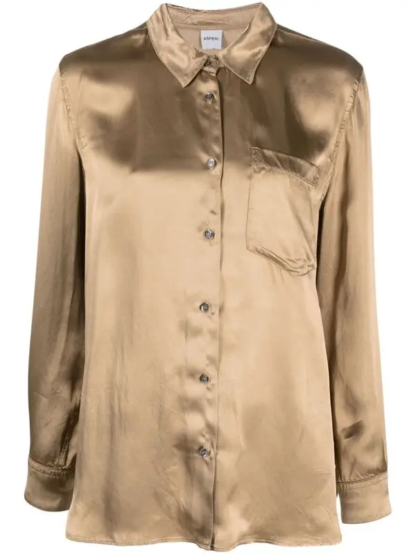 Aspesi Long-sleeve Satin Shirt - Brown