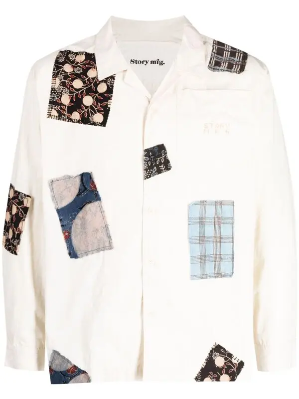 STORY MFG. Greetings Patchwork Cotton Shirt - Neutrals