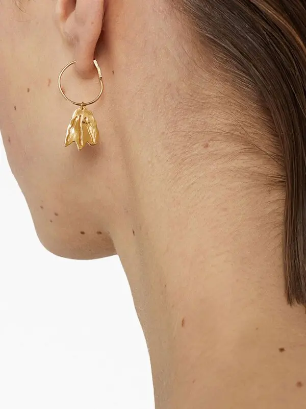 JIL SANDER Floral Motif Drop Earrings In Tone Brass