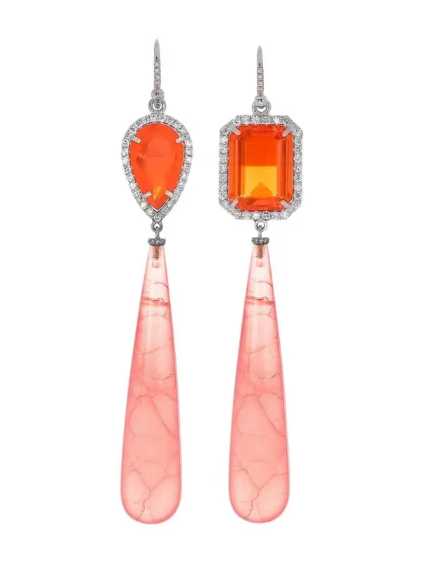 Irene Neuwirth 18kt White Gold Opal, Rhodochrosite And Diamond Earrings - Silver