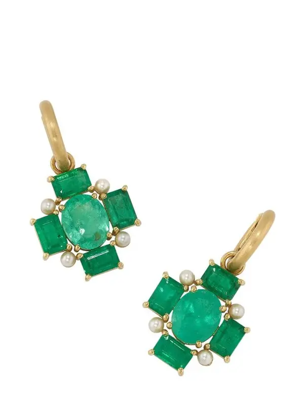 Irene Neuwirth 18kt Yellow Emerald And Akoya Pearl Huggie Earrings - Gold