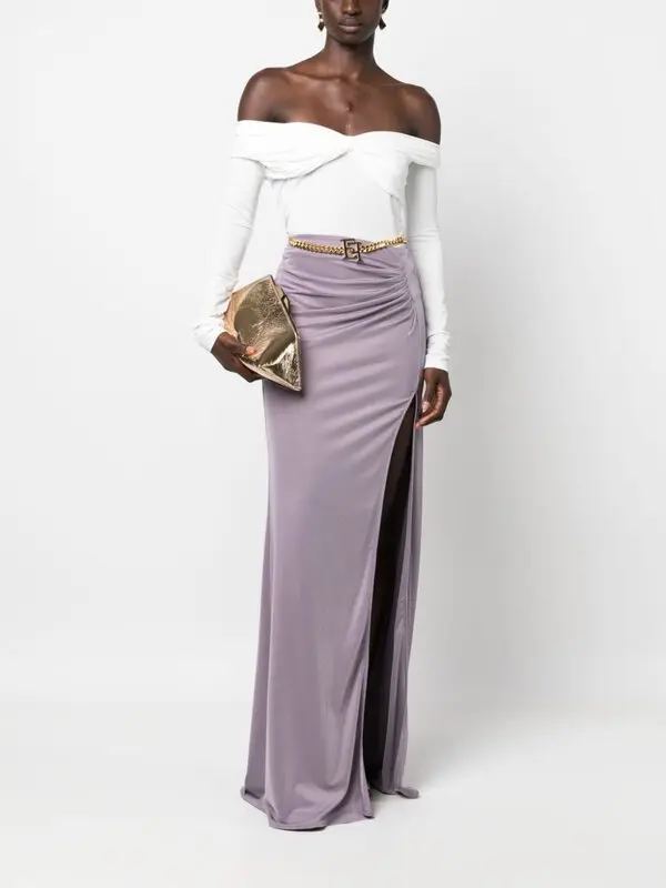 Elisabetta Franchi Logo Chain Link Belt Long Skirt