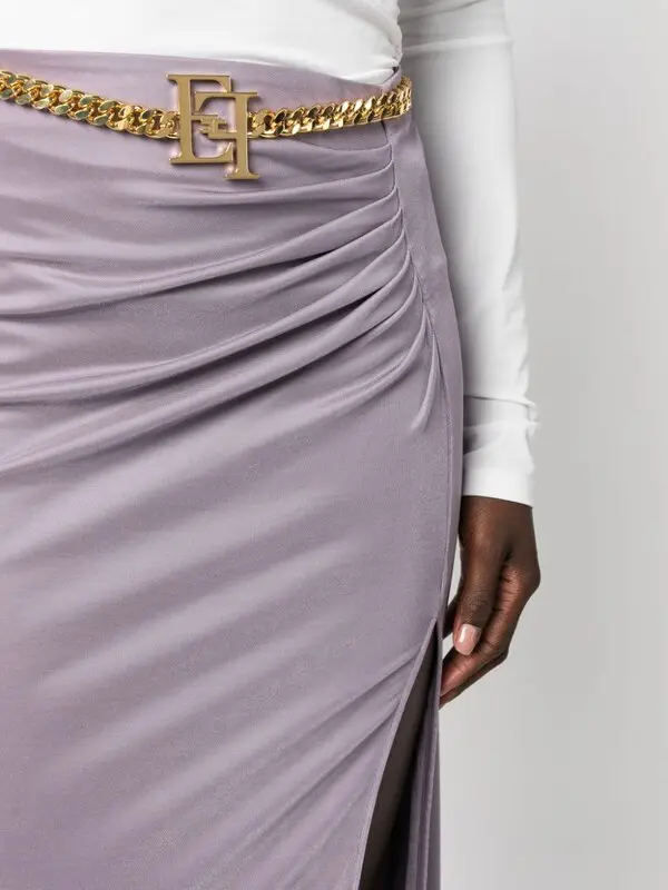 Elisabetta Franchi Logo Chain Link Belt Long Skirt