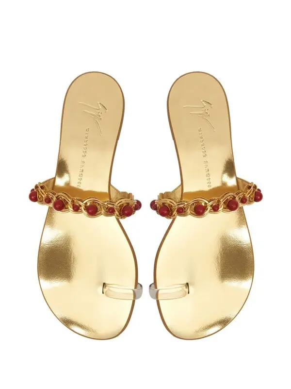 GIUSEPPE ZANOTTI Marguerithe Bead-embellished Sandals - Gold
