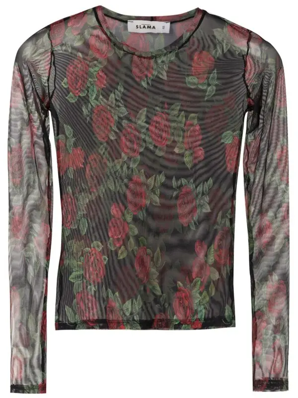 AMIR SLAMA Sheer Floral T-shirt - Black