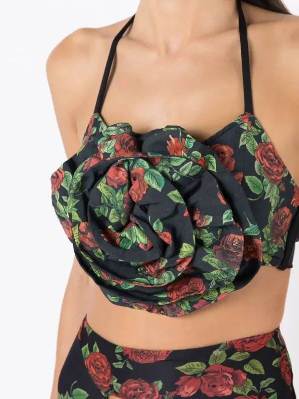 AMIR SLAMA Floral-appliqué Crop Top