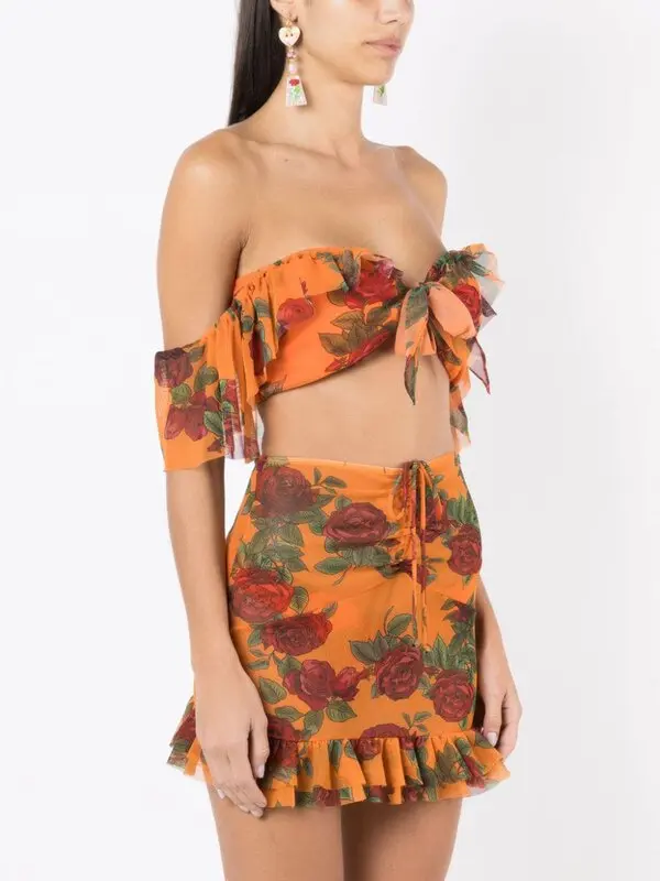 AMIR SLAMA Floral-print Mesh Crop Top