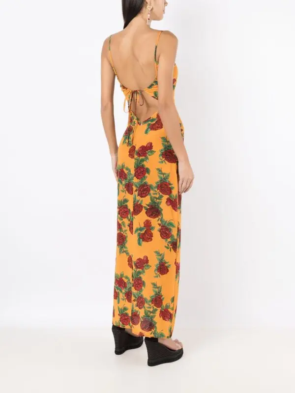 AMIR SLAMA Rose-print Silk Midi Dress