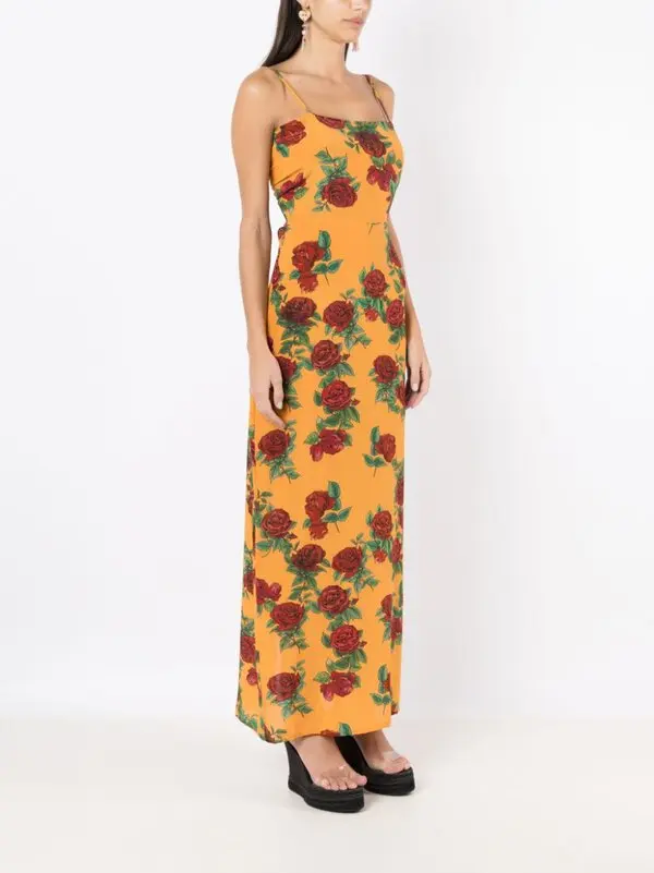 AMIR SLAMA Rose-print Silk Midi Dress