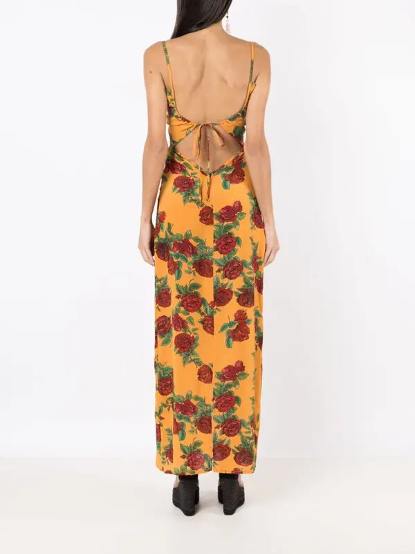 AMIR SLAMA Rose-print Silk Midi Dress