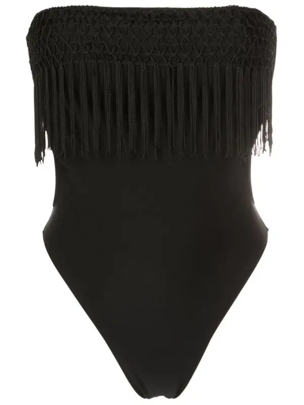 AMIR SLAMA Macramé-fringe Strapless Swimsuit - Black