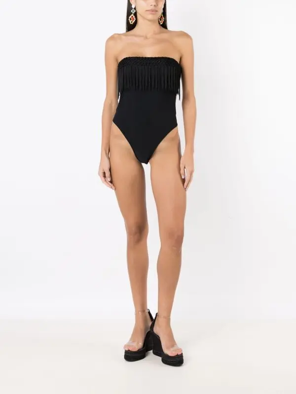 AMIR SLAMA Macramé-fringe Strapless Swimsuit