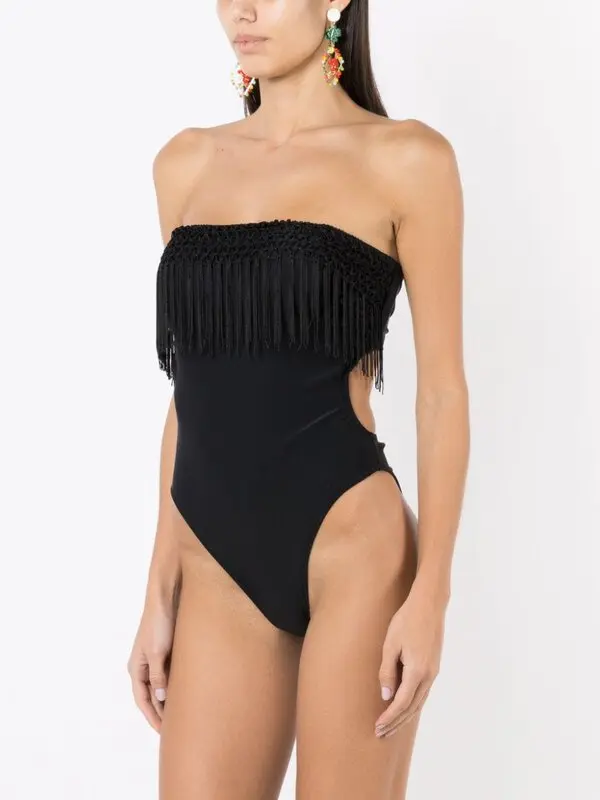 AMIR SLAMA Macramé-fringe Strapless Swimsuit