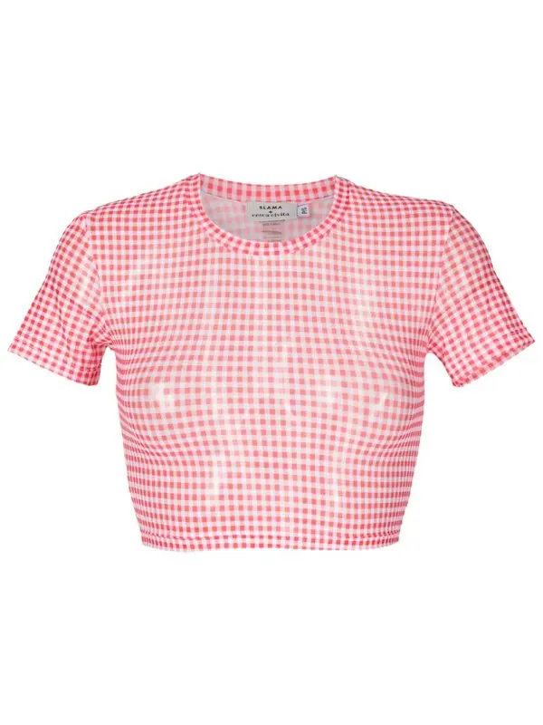 AMIR SLAMA Gingham-check Pattern Crop T-shirt