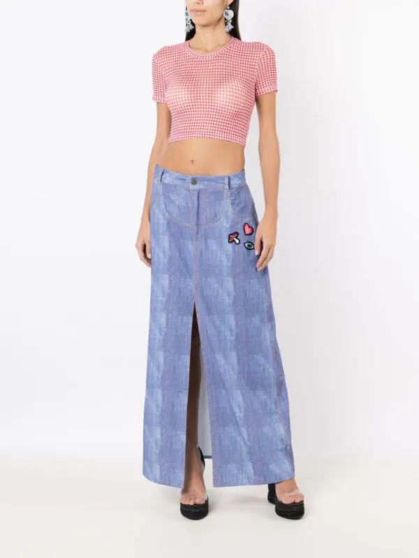AMIR SLAMA Gingham-check Pattern Crop T-shirt