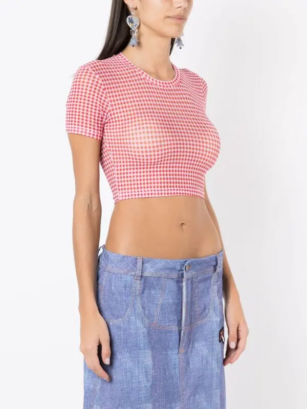AMIR SLAMA Gingham-check Pattern Crop T-shirt