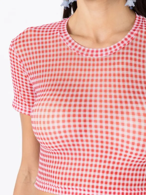 AMIR SLAMA Gingham-check Pattern Crop T-shirt