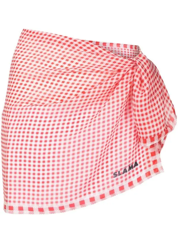 AMIR SLAMA Logo-print Gingham Skirt