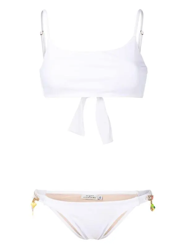 AMIR SLAMA Heart Pendant Bead-embellished Bikini - White